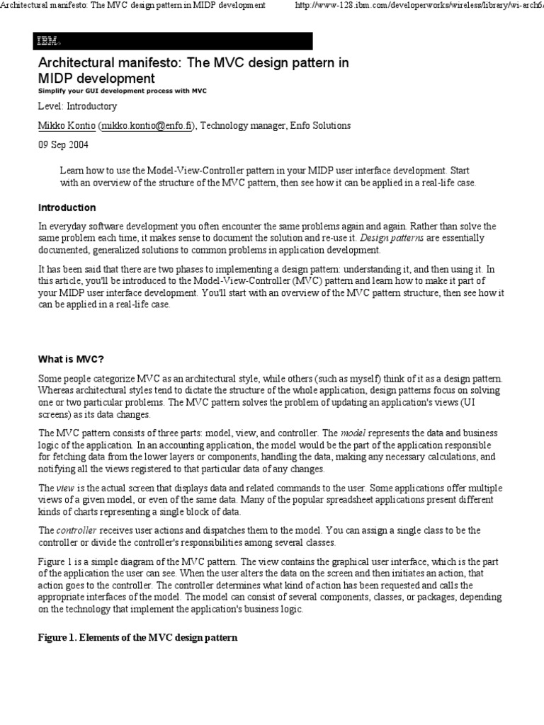 Architectural Manifesto: The MVC Design Pattern in MIDP Development ...