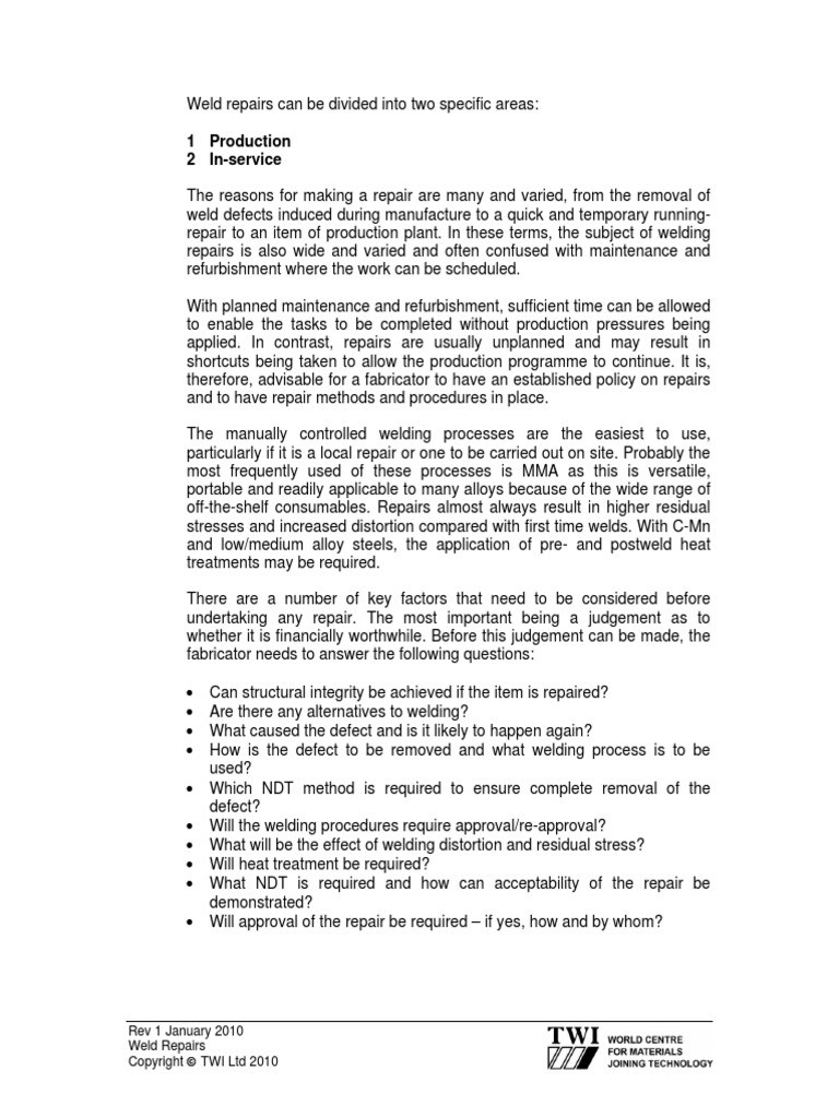 18 Weld Repairs | PDF | Welding | Construction