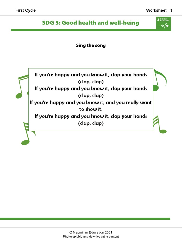 SDG 3: Good Health and Well-Being: Worksheet First Cycle | PDF