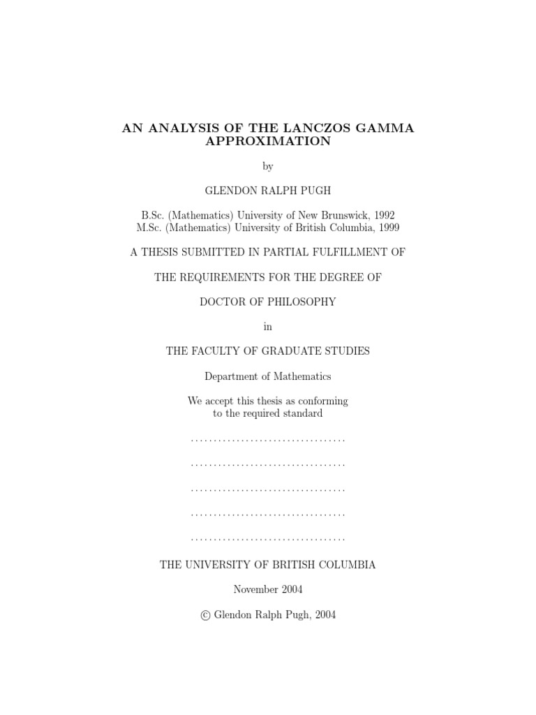 An In-Depth Analysis of C. Lanczos' Gamma Function Approximation Method | PDF | Pi | Function ...