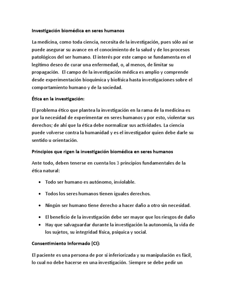 Investigación Biomédica en Seres Humanos | PDF | Consentimiento ...