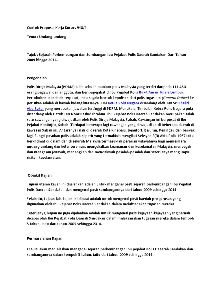 Contoh Proposal Kerja Kursus Sejarah P2 | PDF