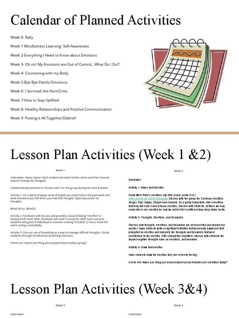Six Week Small Group Counseling Sel Lesson Plan | PDF | Emotional Self ...