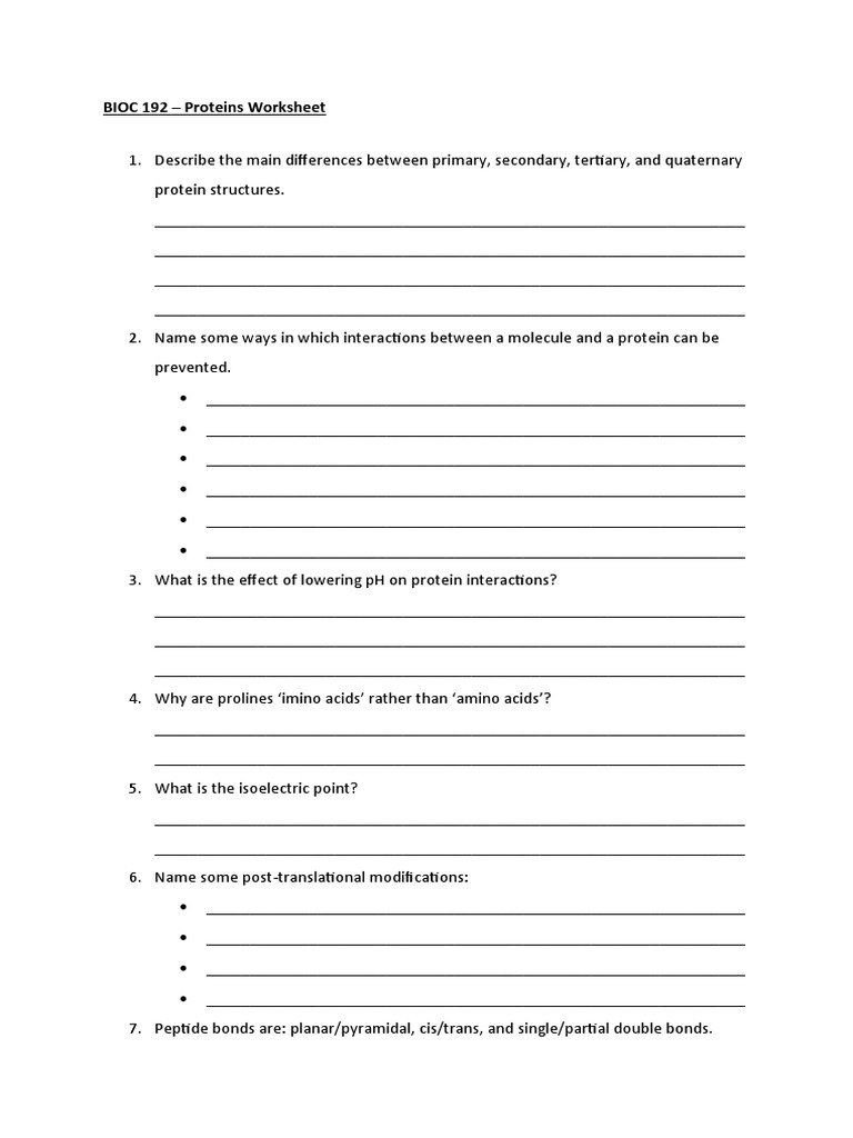 Proteins Worksheet | PDF | Enzyme Inhibitor | Receptor Antagonist