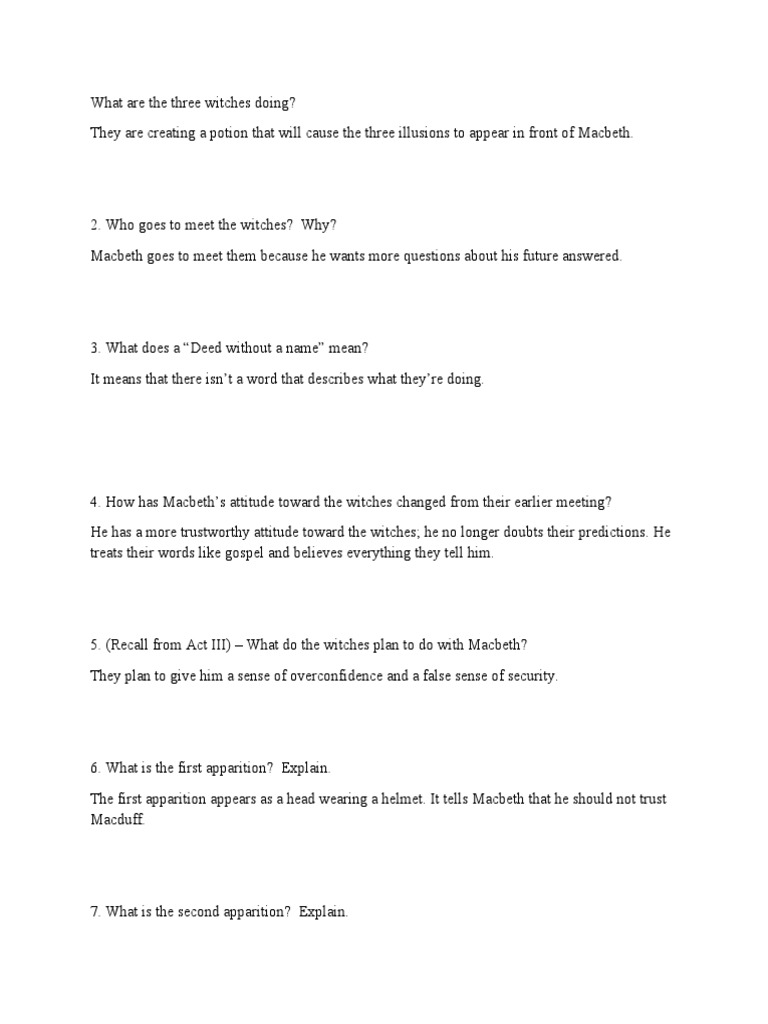 MacBeth Act IV Study-Guide | PDF | Macbeth | People