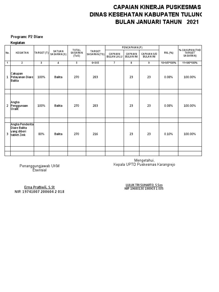 Capaian Kinerja Diare Tahun 2021 | PDF