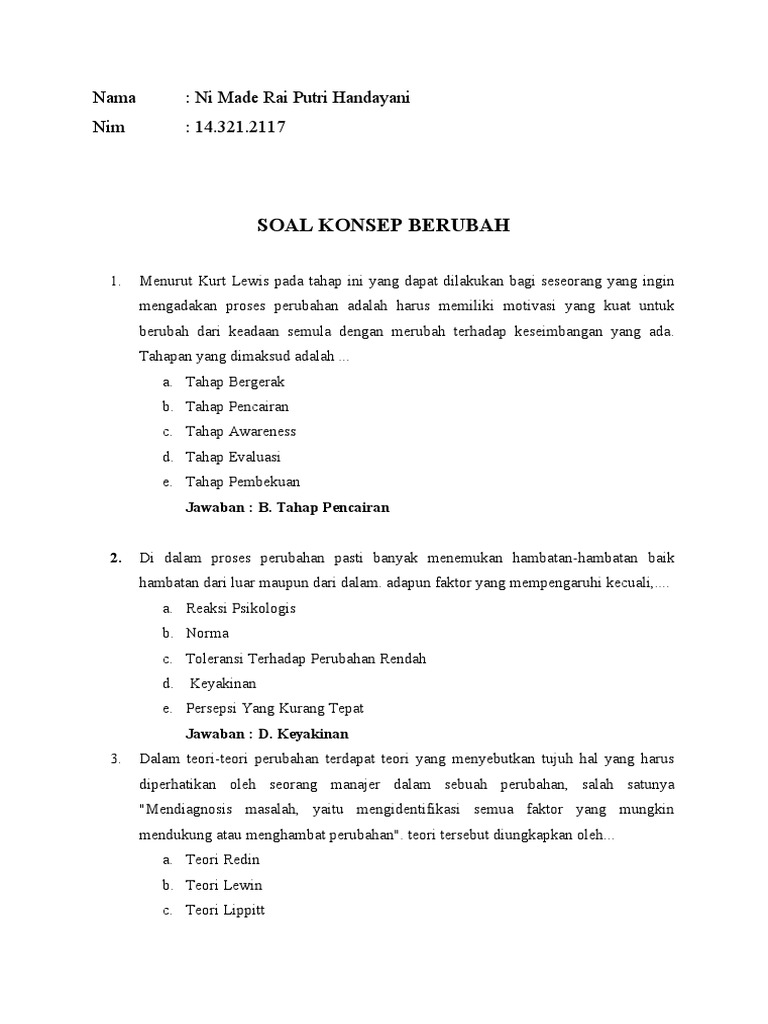 Soal Konsep Berubah | PDF | Karier & Perkembangan