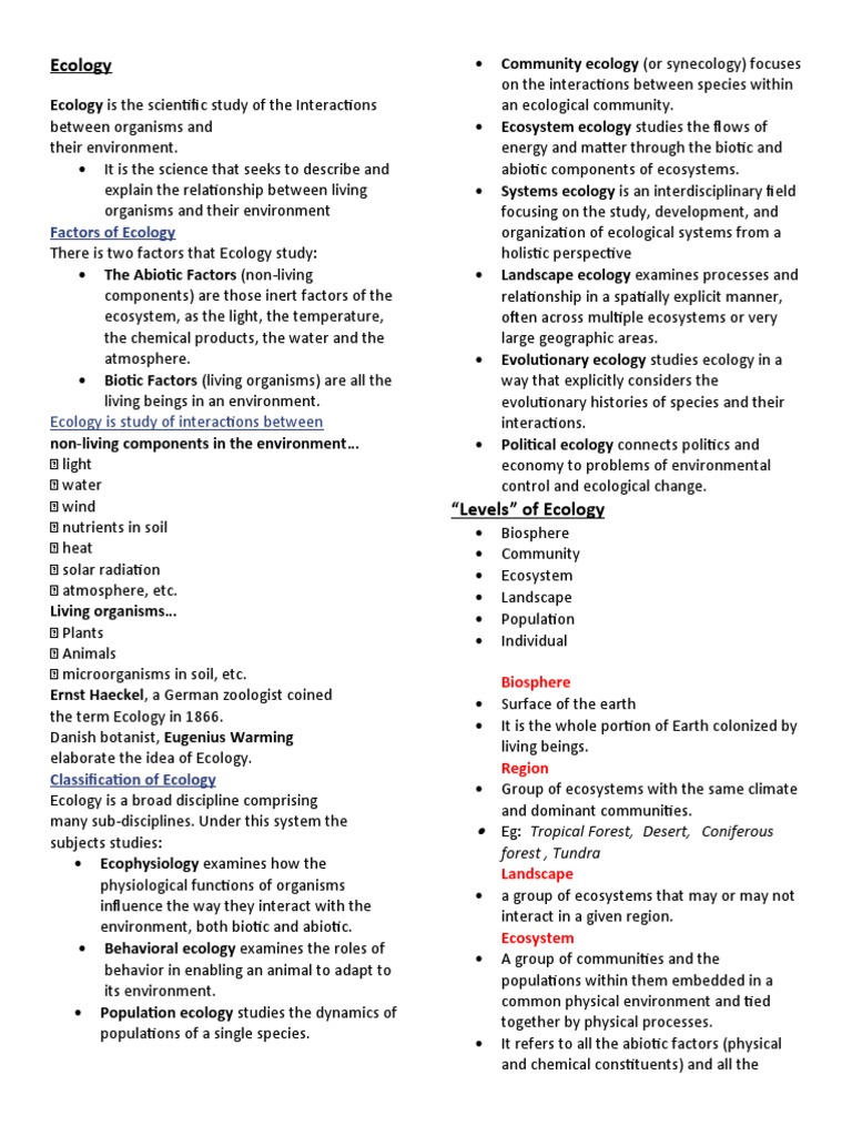 Ecology - Notes | PDF | Food Web | Ecology