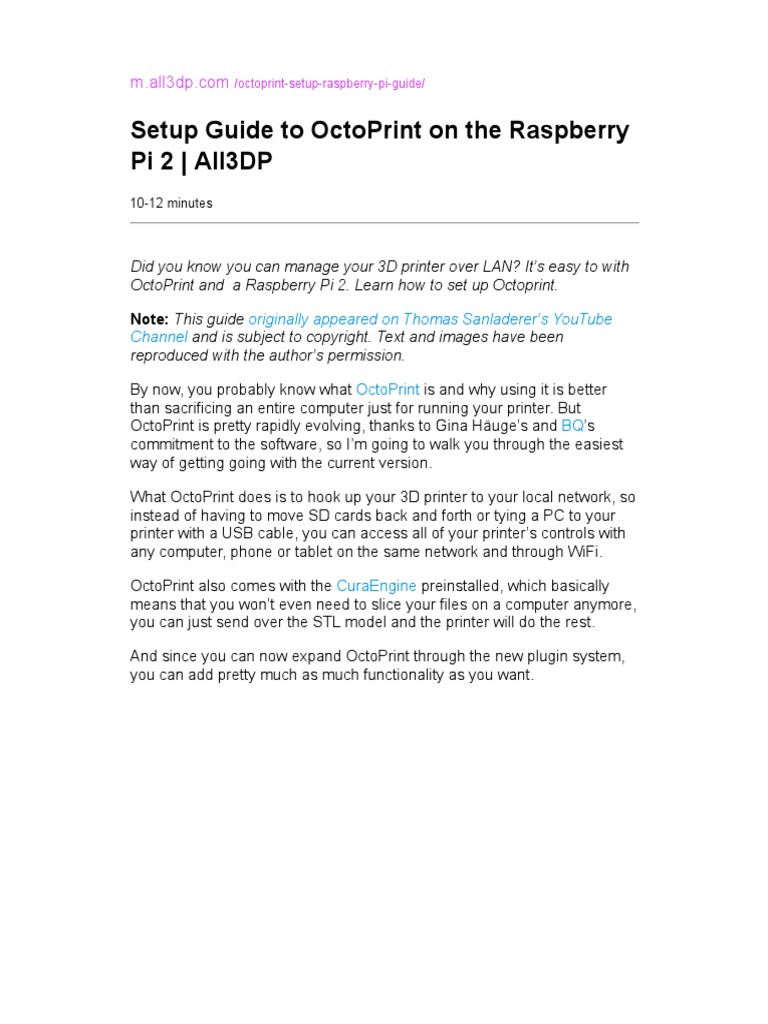 Setup Guide To OctoPrint On The Raspberry Pi 2 | PDF | Raspberry Pi | Wi Fi