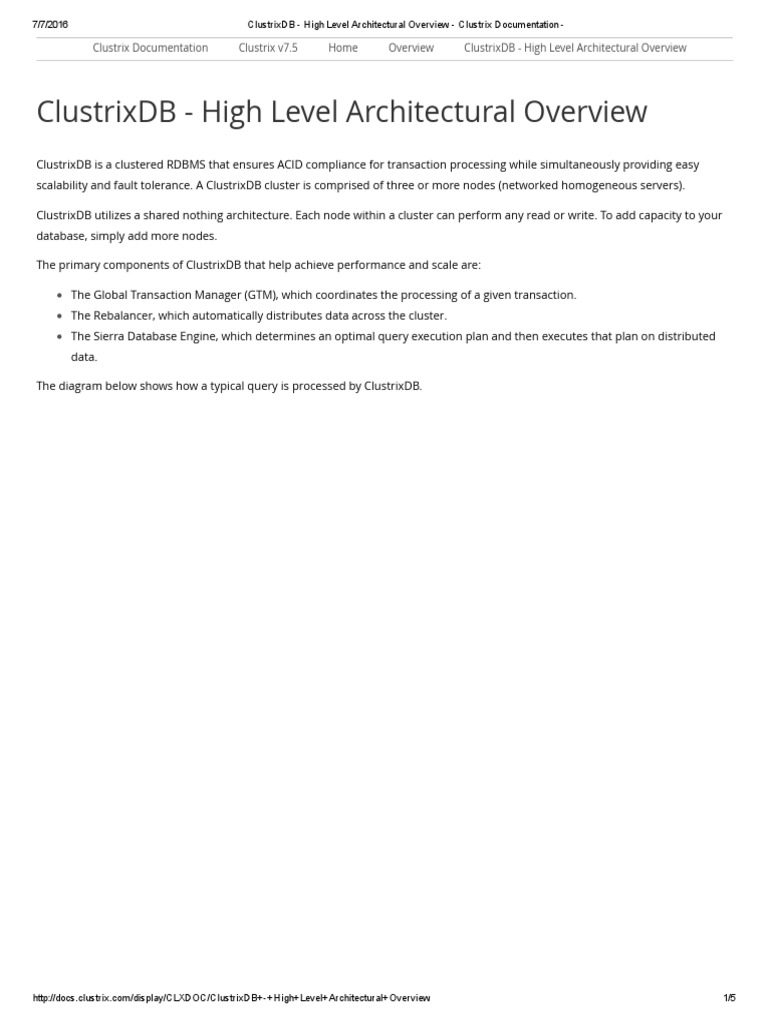Clustrixdb High Level Architectural Overview Clustrix Documentation Pdf Computer Cluster