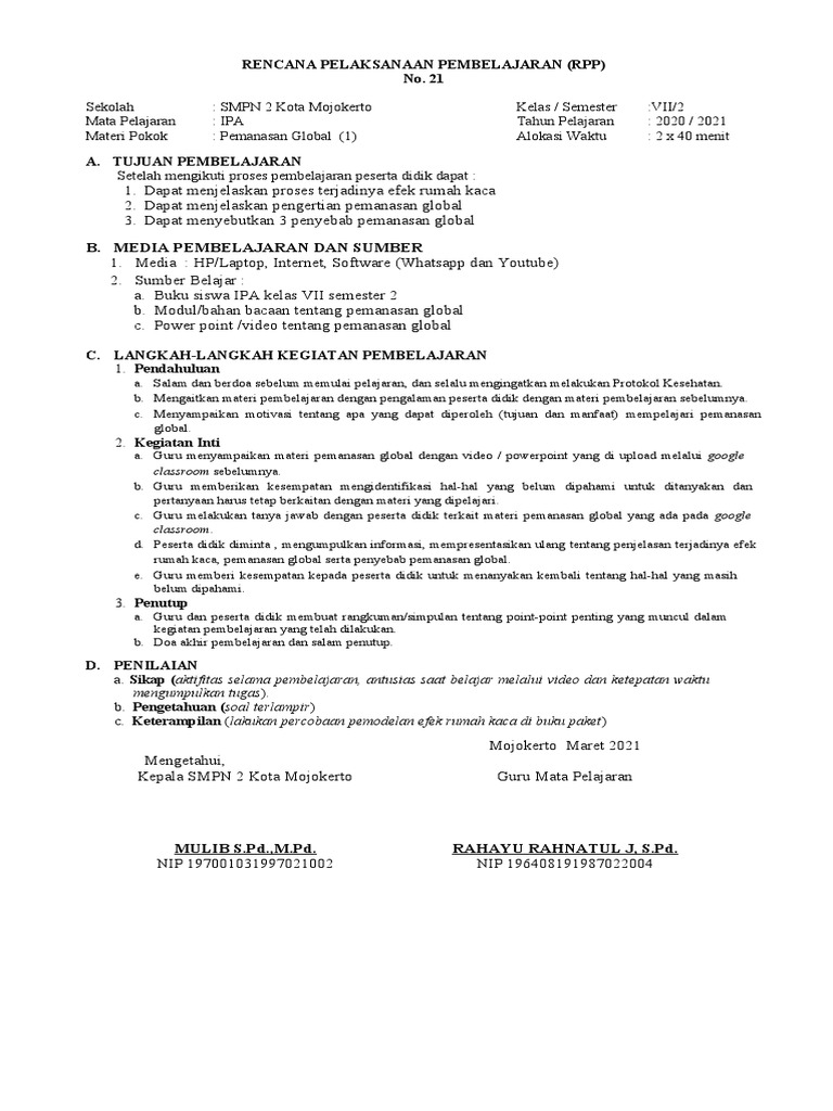 RPP 21 Pemanasan Global Luring | PDF