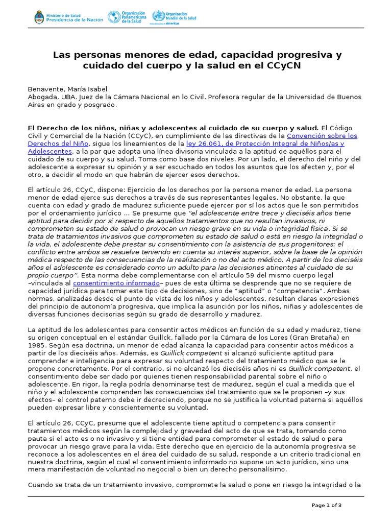 Dels - Las Personas Menores de Edad Capacidad Progresiva y Cuidado Del ...