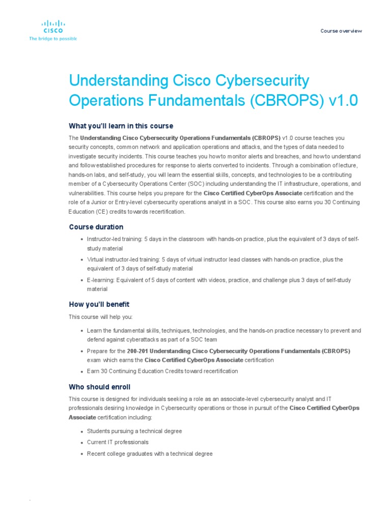 Understanding Cisco Cybersecurity Operations Fundamentals (CBROPS) v1.0 | PDF | Computer ...