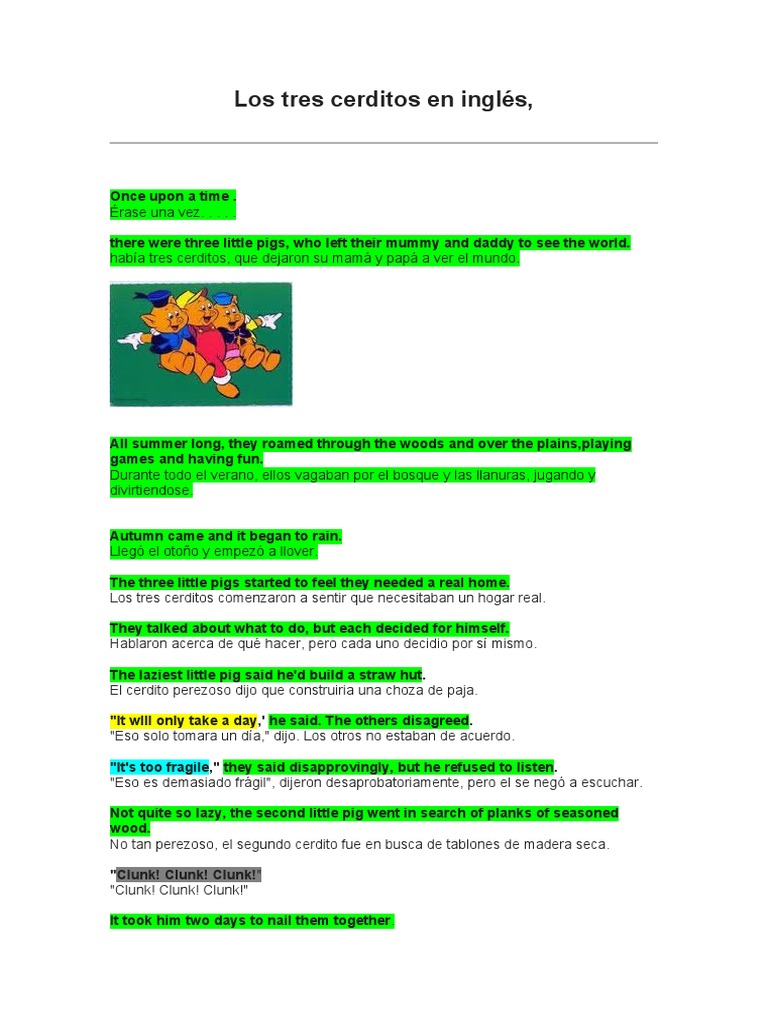Los Tres Cerditos en Inglés | PDF