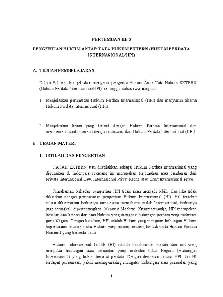 Materi Pertemuan Ke 3 (Pengertian Hukum Antar Tata Hukum EXTERN (Hukum Perdata Internasional ...