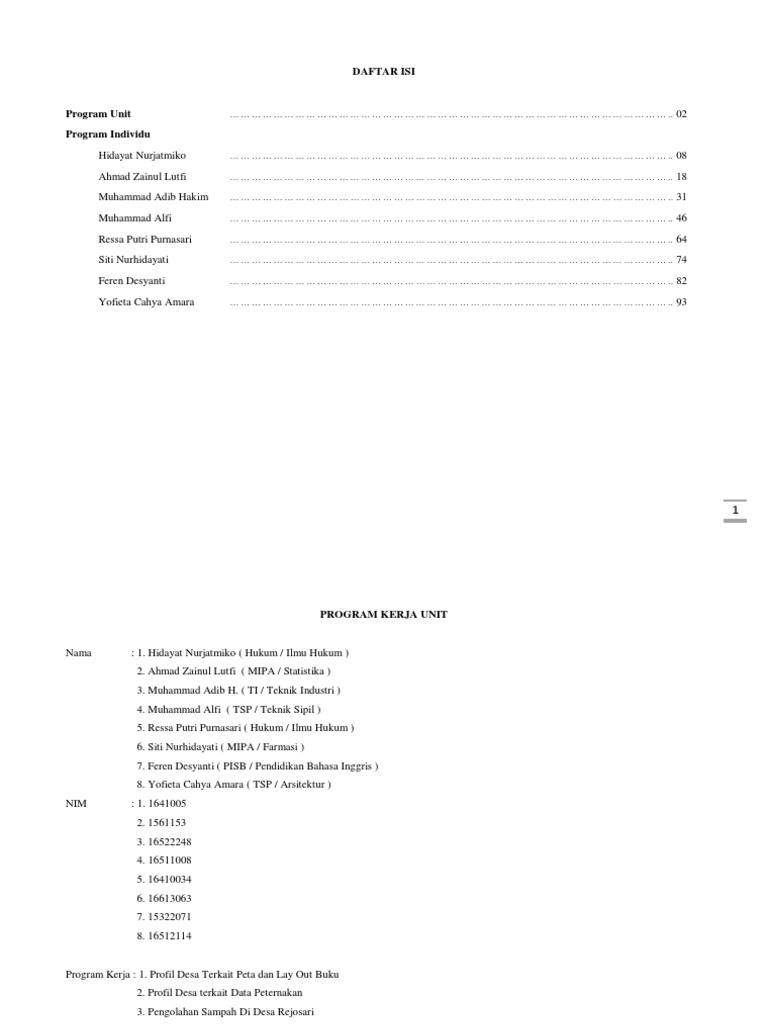 Program Kerja KKN Desa Rejosari | PDF