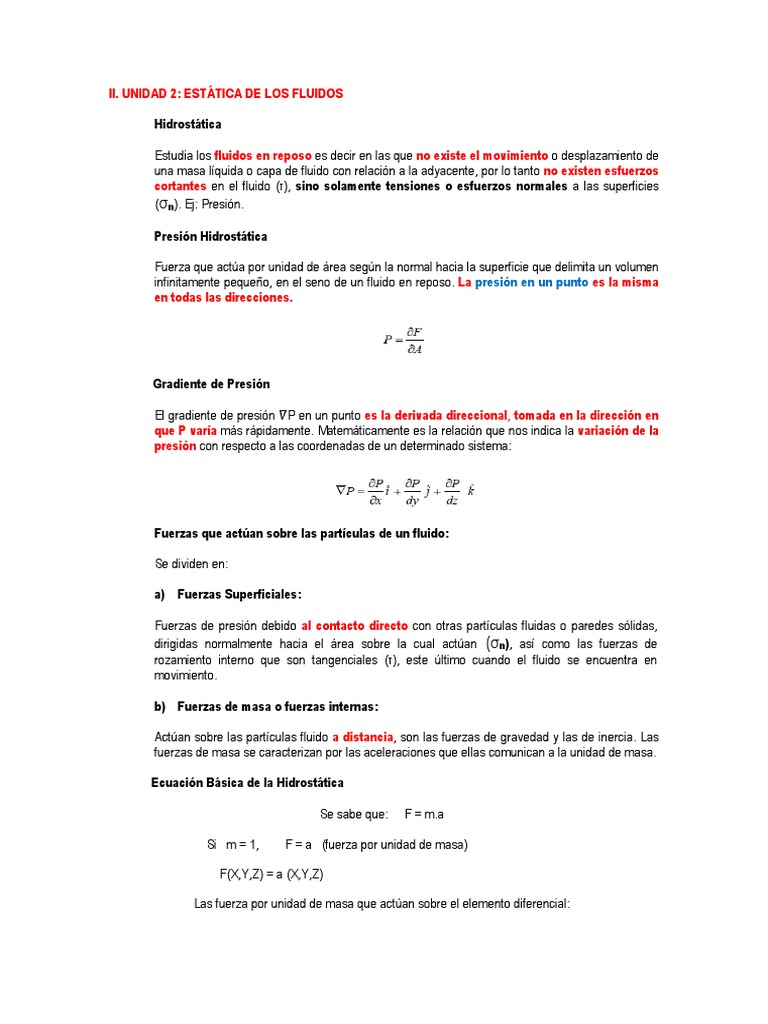 Capitulo II - Estática de Los Fluidos | PDF | Fluido | Presión