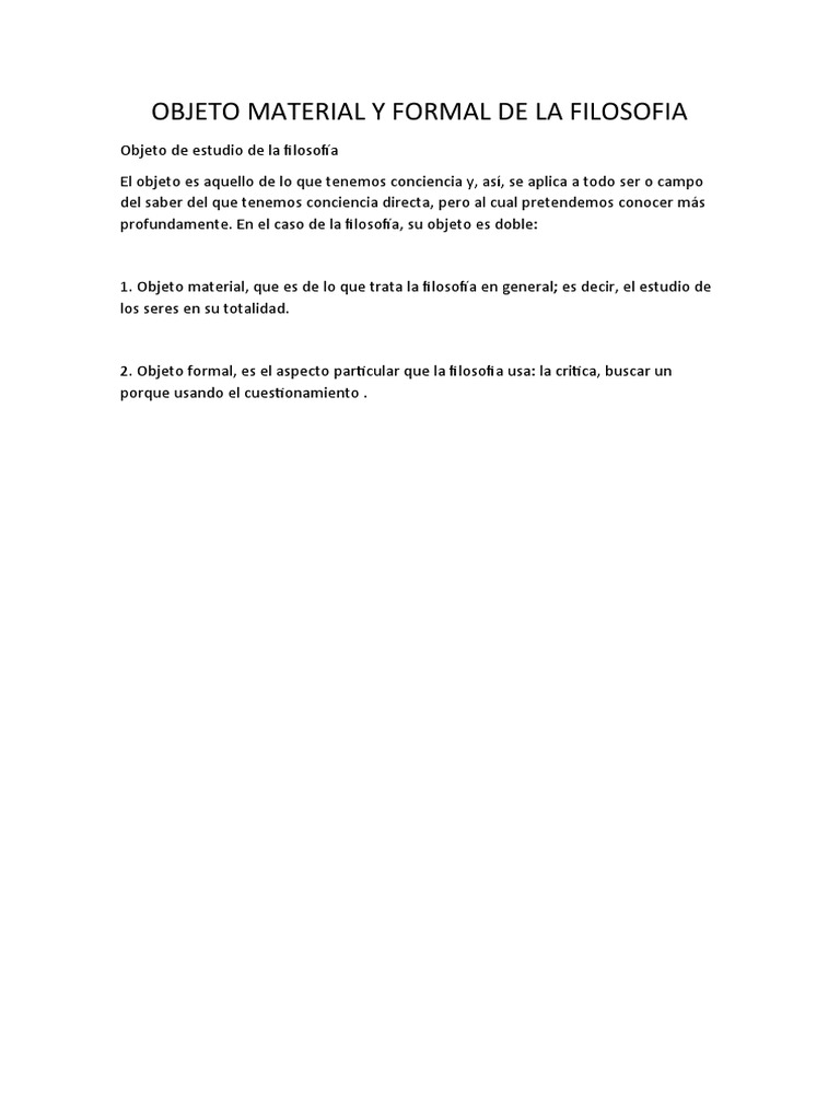 Objeto Material y Formal de La Filosofia | PDF
