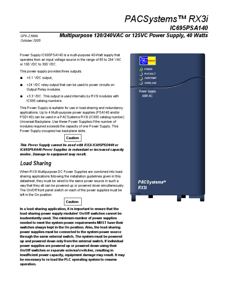 Pacsystems™ Rx3I: Ic695Psa140 | PDF | Power Supply | Amplifier
