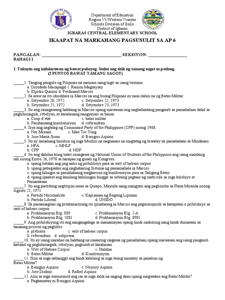 Ap6 Summative Test Qtr 4 Pdf