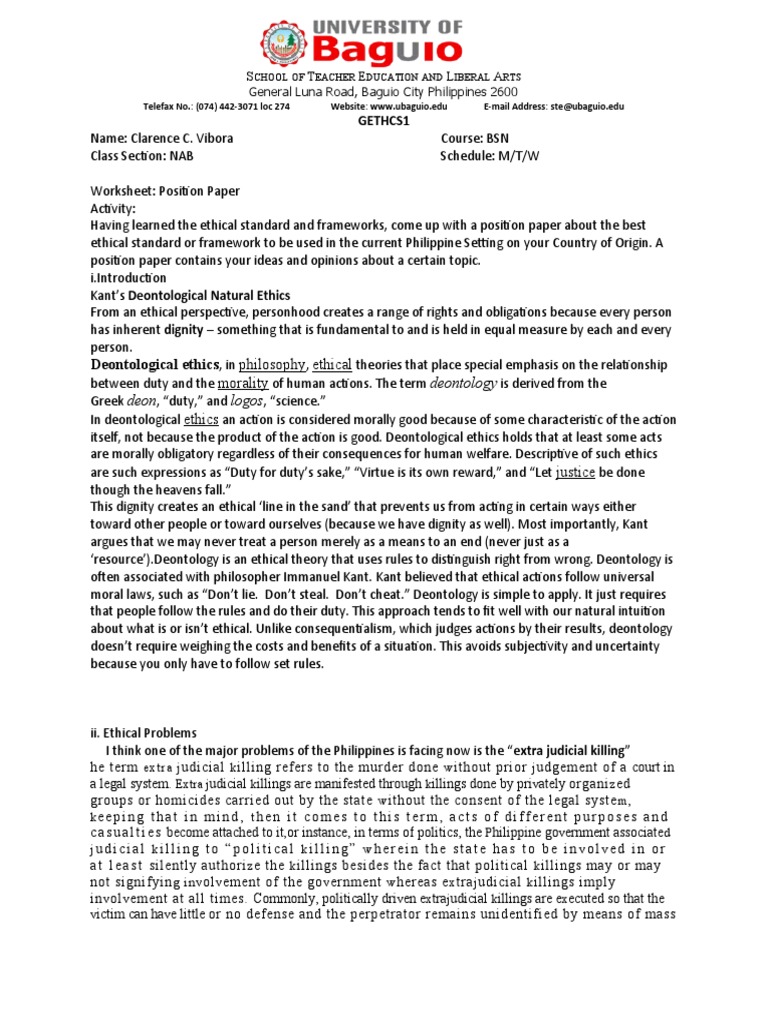 Position Paper (Ethics) | PDF | Philosophical Theories | Social ...