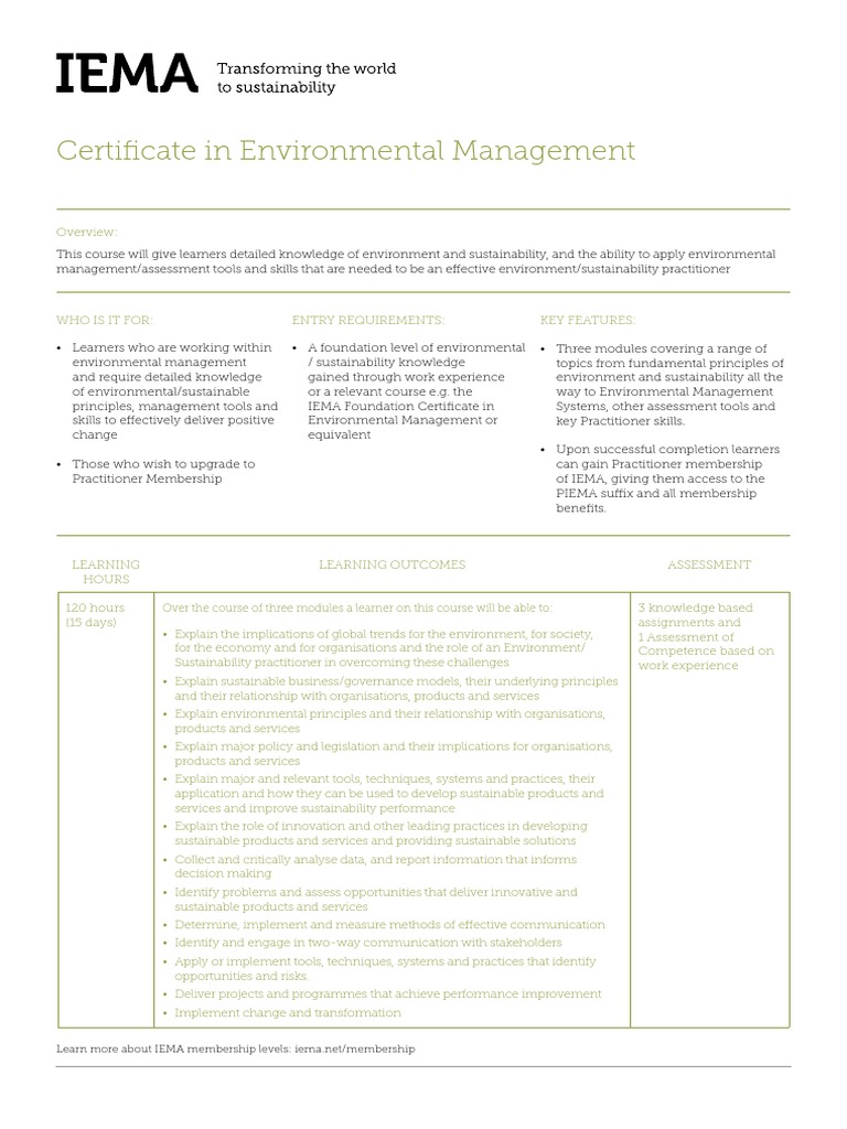 Certificate in Environmental Management | Download Free PDF ...