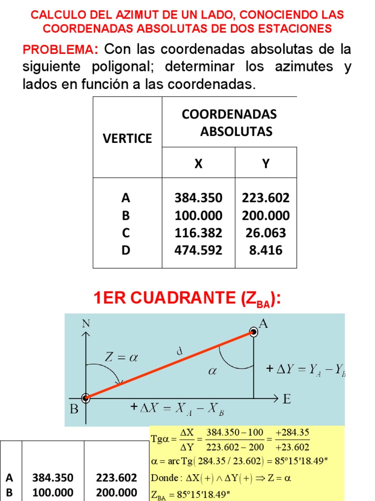 Cálculo de Azimut con Coordenadas | PDF | Geometría Elemental ...