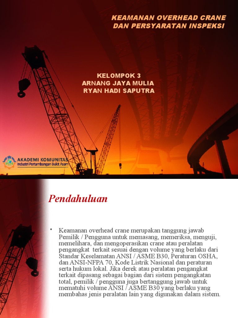 Kelompok 3 Keamanan Overhead Crane Dan Persyaratan Inspeksi | PDF