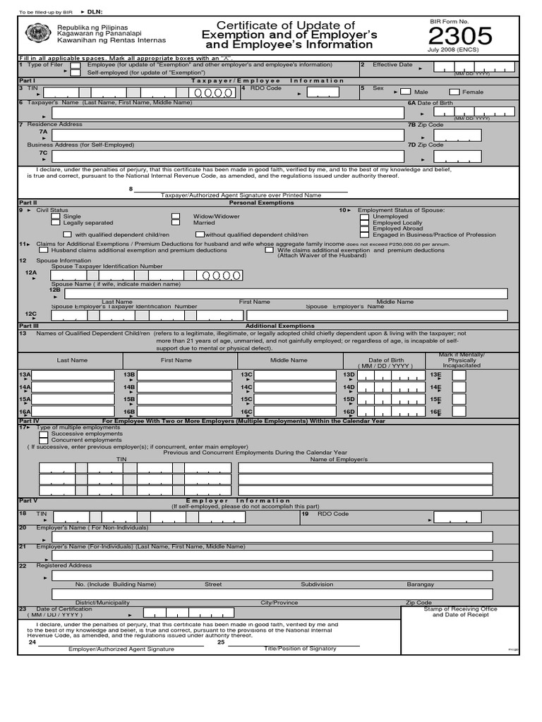 Bir Form 2305 | PDF | Taxation | Taxes