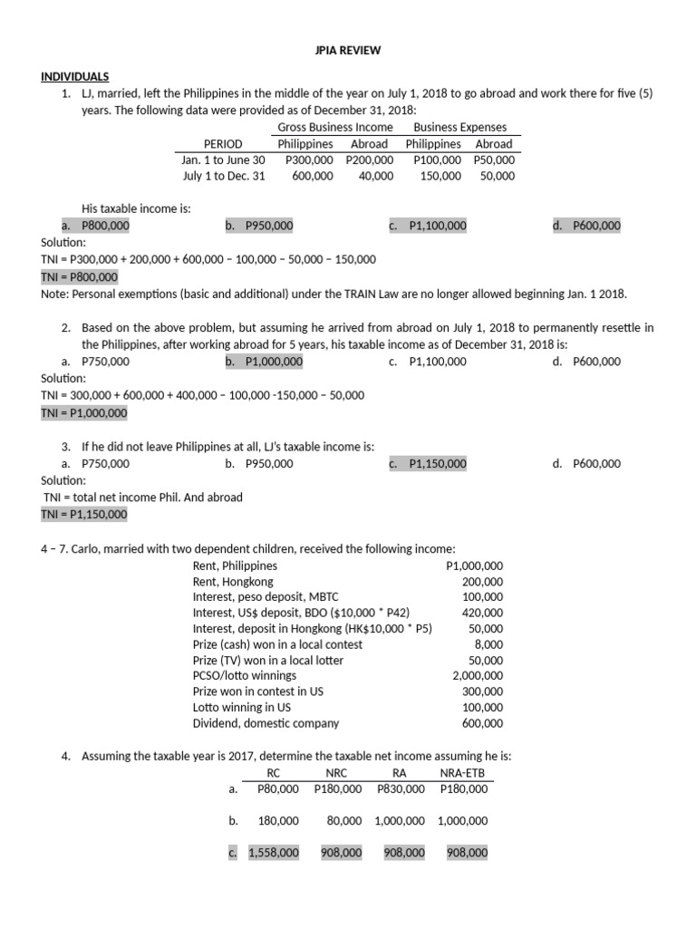 Answer Key Tax | PDF