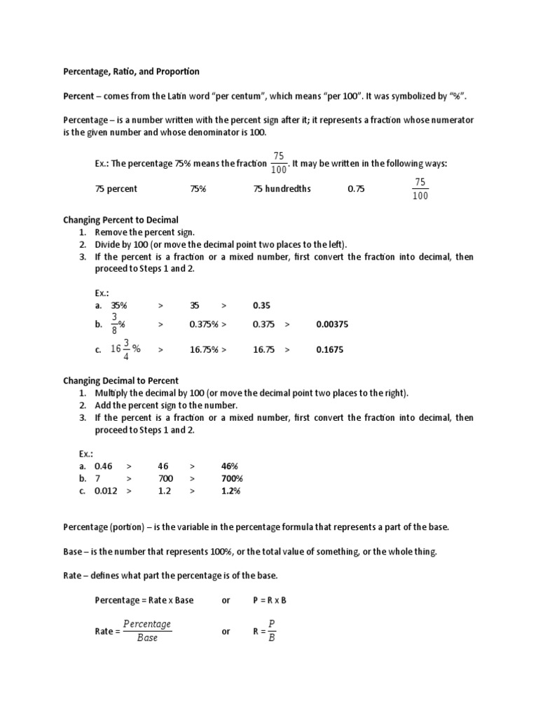 Understanding Ratio, Proportion, and Percent | PDF | Percentage | Ratio
