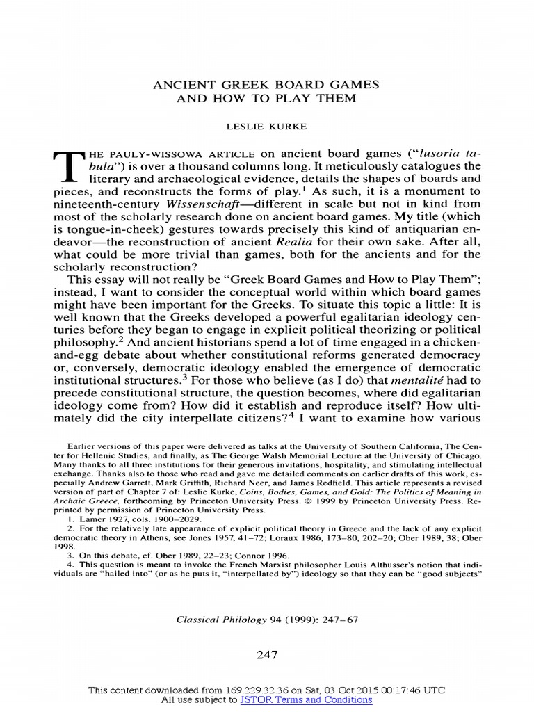 KURKE-1999 Ancient Greek Board-Games | PDF | Science | Science And ...