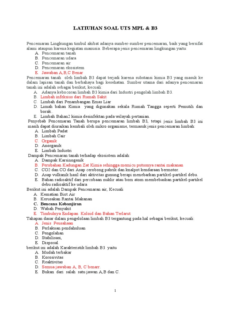 Latihan Soal Uts Manajemen Penc Lingk B3 - Inoer | PDF