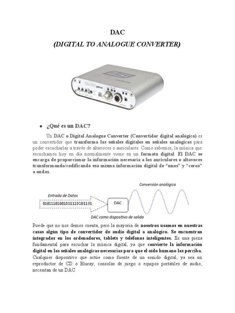 Qué es un DAC y su Función en Audio | PDF | Señal analoga | Audio digital