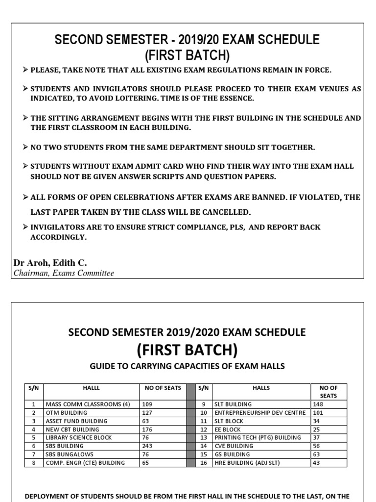 First Batch Second Sem Schedule For Staff | PDF