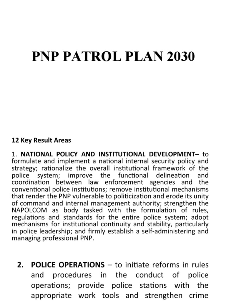 PNP Patrol Plan 2030: 12 Key Areas | PDF | Police | System