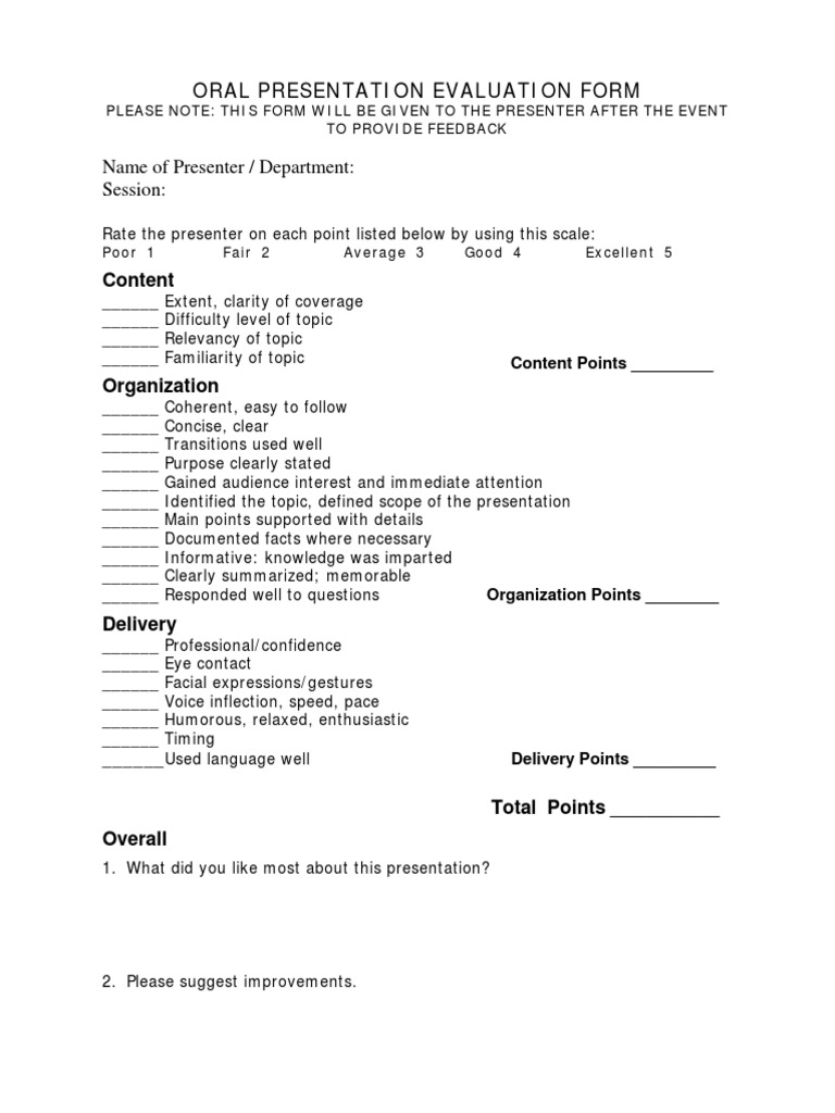 Oral Presentation Evaluation Form | PDF