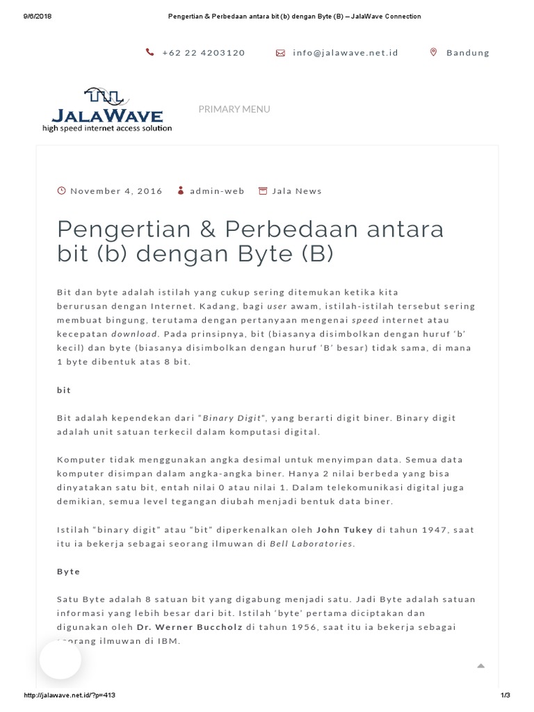 Pengertian & Perbedaan Antara Bit (B) Dengan Byte (B) - JalaWave ...