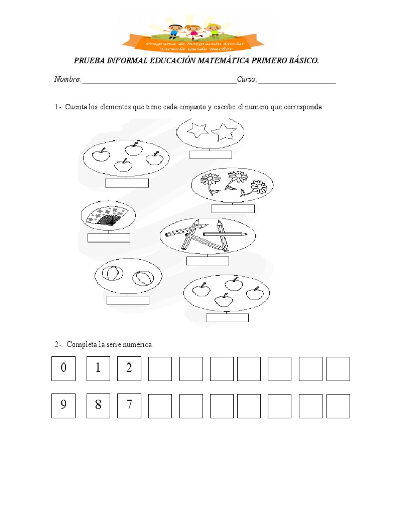 Prueba de Matemáticas Primero Básico | PDF