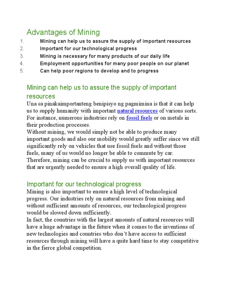 Advantages of Mining | PDF | Mining | Fuels
