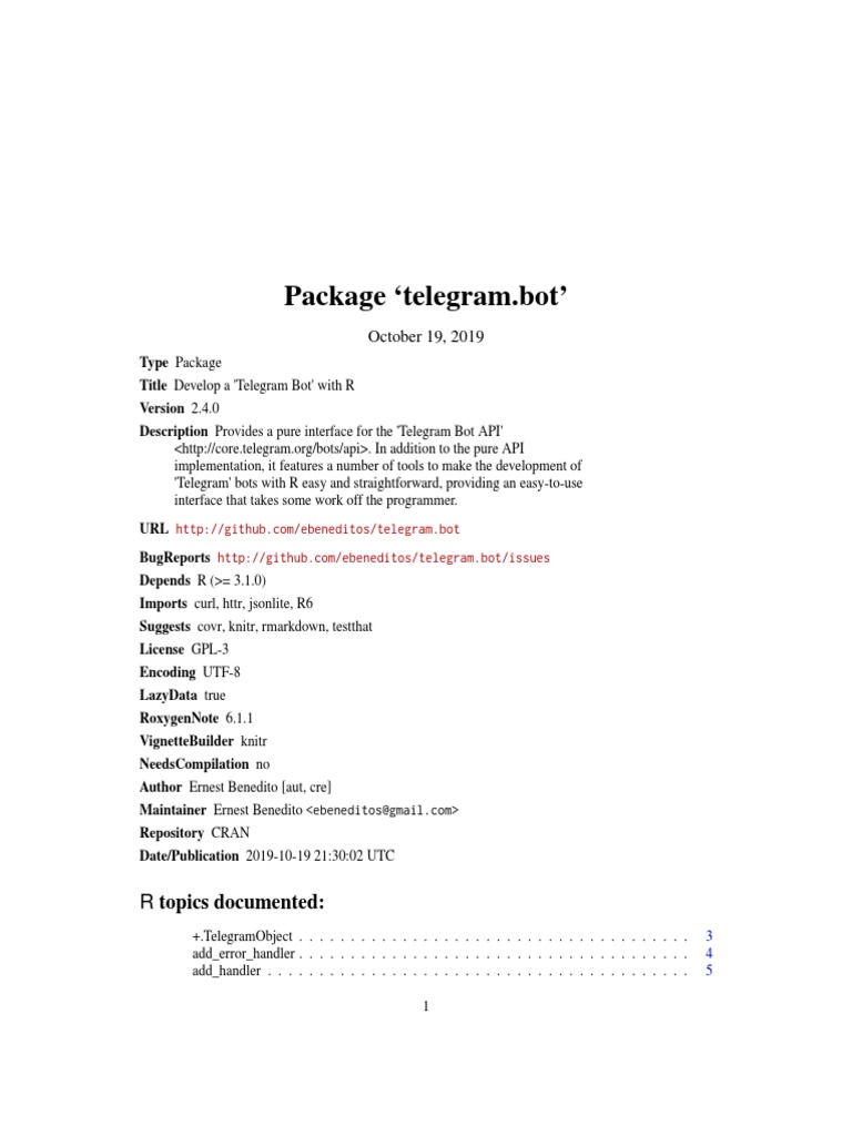 Package Telegram - Bot': R Topics Documented | Download Free PDF | Parameter (Computer ...
