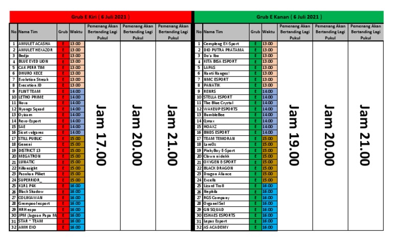 Jadwal Grub (E) ML Garda Bangsa | PDF