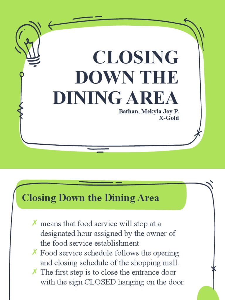 Closing Procedures for Dining Area | PDF