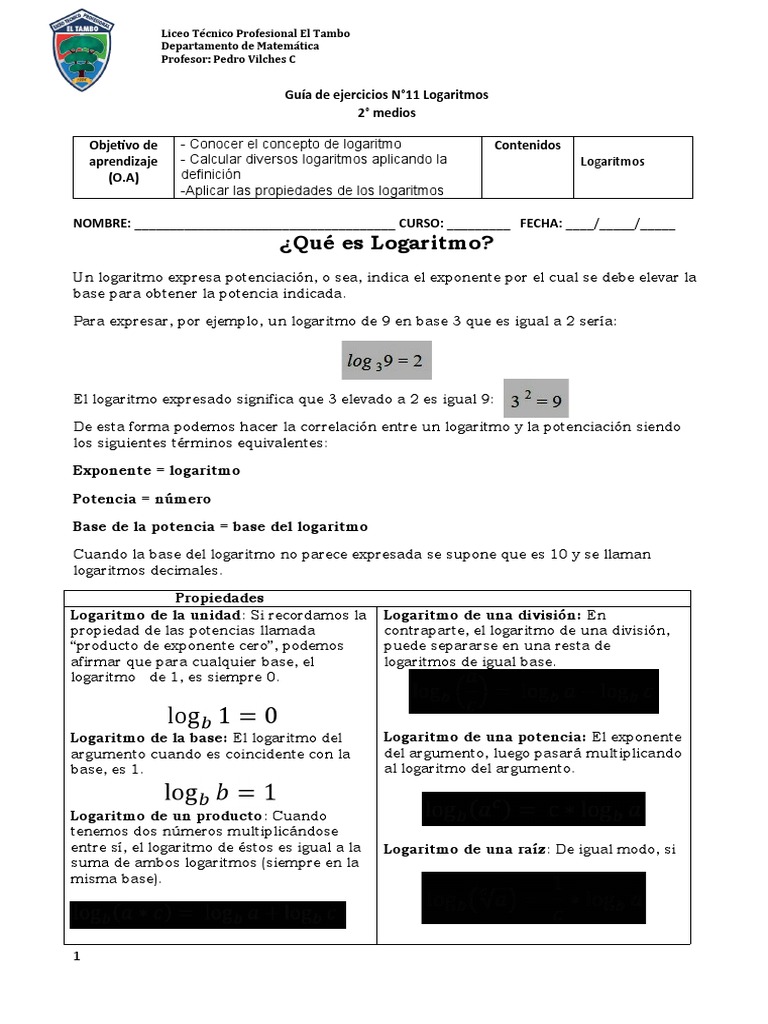 Guia 11 Logaritmos | PDF | Logaritmo | Exponenciación