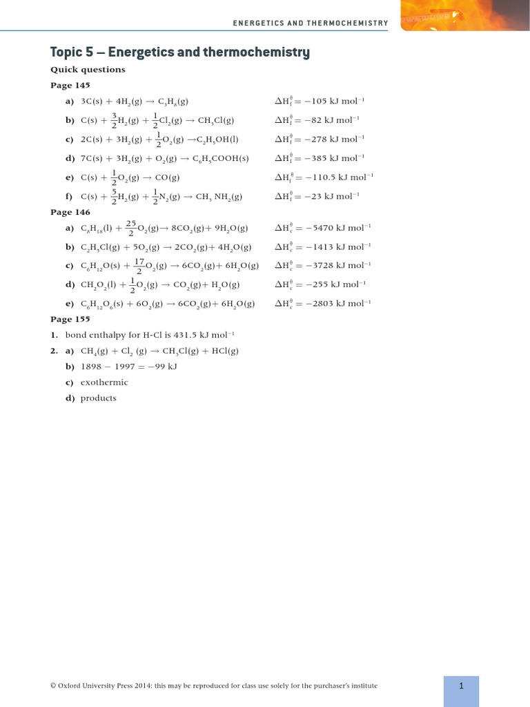 Topic 5 - Energetics and Thermochemistry | PDF | Enthalpy | Chemical ...