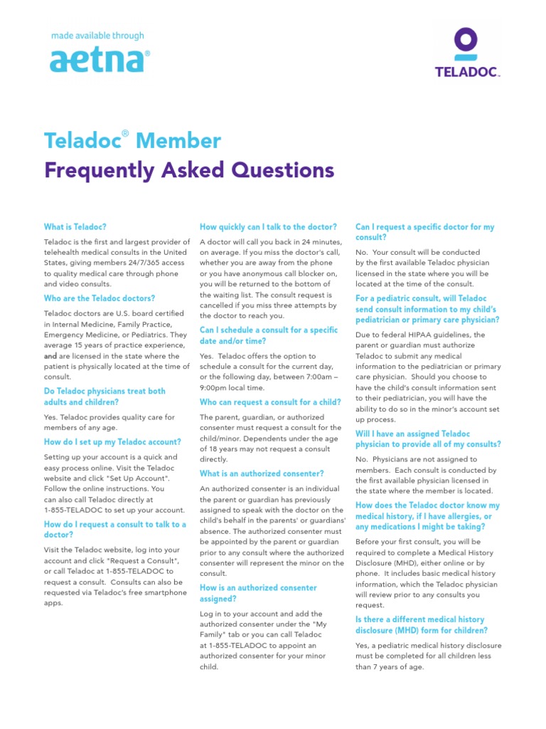 Teladoc Member: Frequently Asked Questions | PDF | Medical Prescription ...