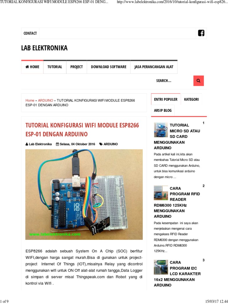 Tutorial Konfigurasi Wifi Module Esp8266 Esp 01 Dengan Arduino Lab Elektronika Pdf