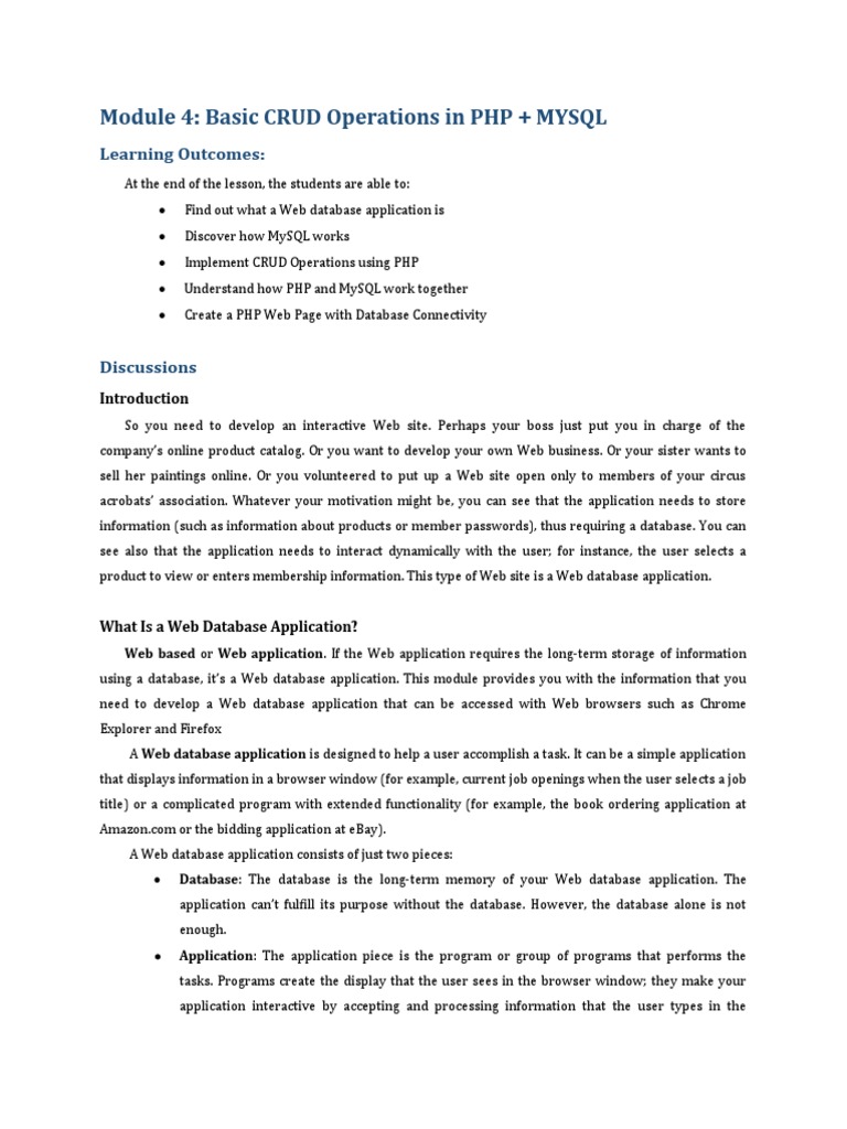 Web Systems Module 4.1 | PDF | Hyperlink | Databases