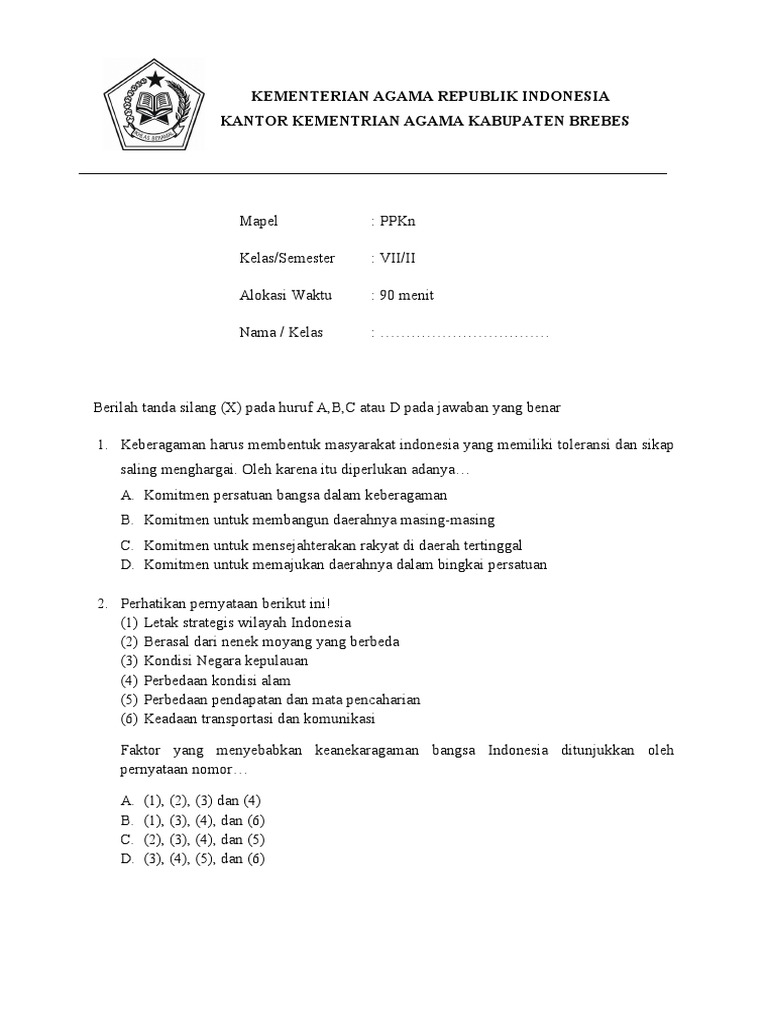 Soal Pat PKN Kelas 7 Baru | PDF