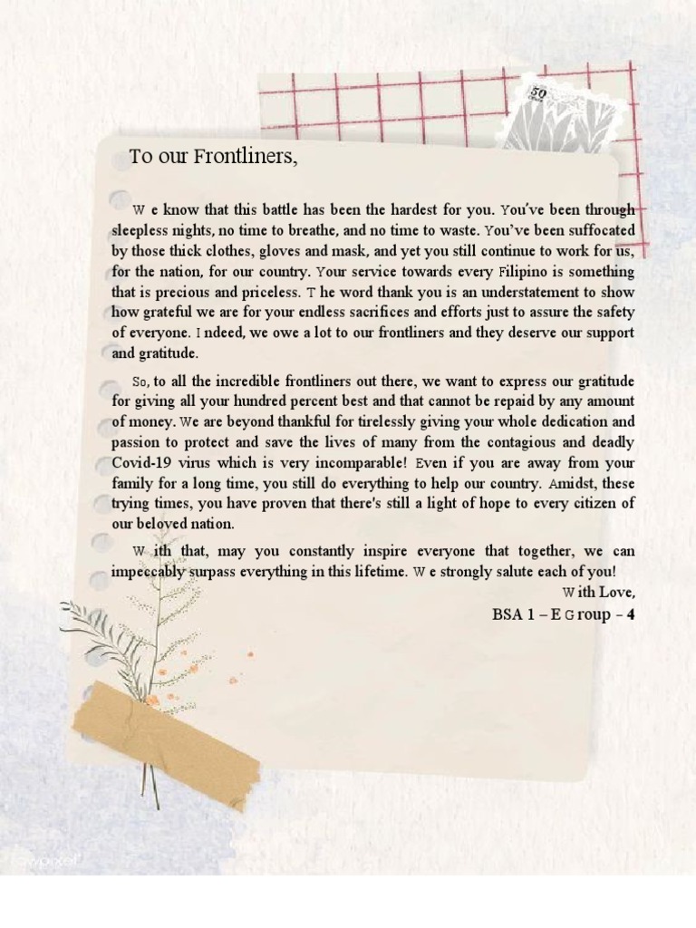 Message For The Frontliners | PDF